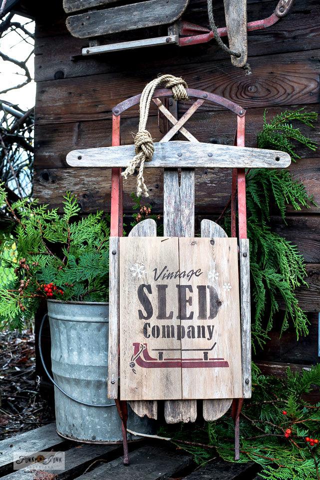 Vintage Sled Company Christmas stencils by Funky Junk's Old Sign Stencils